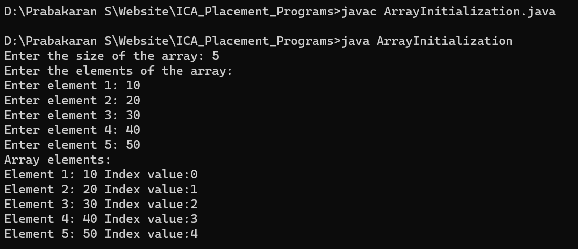 Ica Placement Programs In Java Introduction About Array Array